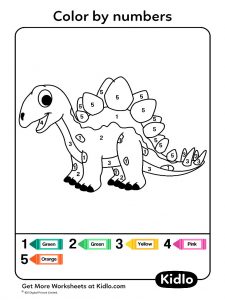 Color By Numbers - Dino Worksheet #19 - Kidlo.com