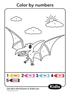 Color By Numbers - Dino Worksheet #20 - Kidlo.com