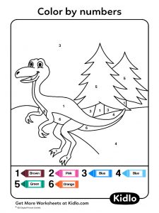 Color By Numbers - Dino Worksheet #29 - Kidlo.com