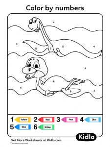Color By Numbers - Dino Worksheet #32 - Kidlo.com