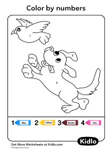 Color By Numbers - Dogs Worksheet #14 - Kidlo.com