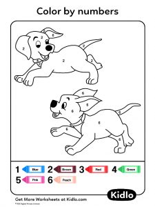 Color By Numbers - Dogs Worksheet #16 - Kidlo.com