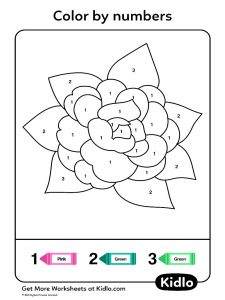 Color By Numbers - Flowers Worksheet #08 - Kidlo.com
