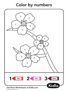 Color By Numbers - Flowers Worksheet #12 - Kidlo.com