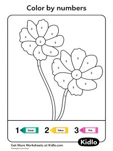 Color By Numbers - Flowers Worksheet #16 - Kidlo.com