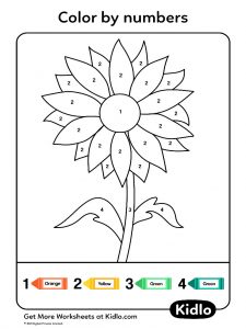 Color By Numbers - Flowers Worksheet #25 - Kidlo.com