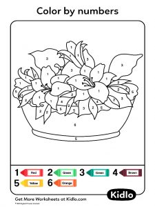 Color By Numbers - Flowers Worksheet #44 - Kidlo.com