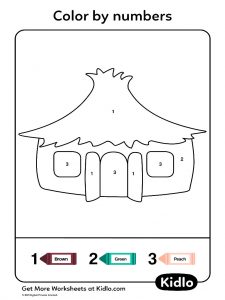 Color By Numbers - Houses Worksheet #01 - Kidlo.com