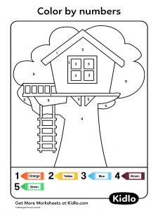 Color By Numbers - Houses Worksheet #05 - Kidlo.com