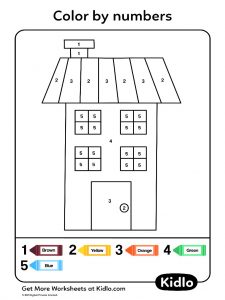 Color By Numbers - Houses Worksheet #06 - Kidlo.com