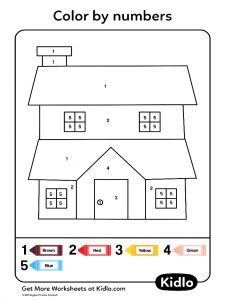 Color By Numbers - Houses Worksheet #07 - Kidlo.com