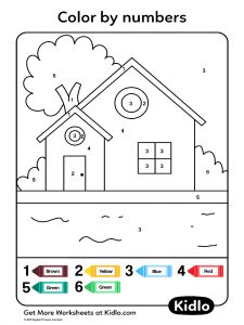 Color By Numbers - Houses Worksheet #09 - Kidlo.com