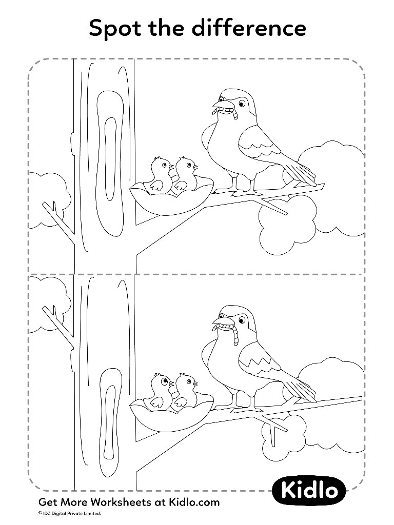 Spot The Difference – Animal Matching Activity Worksheet #07 - Kidlo.com