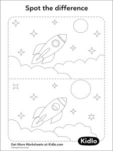 Spot The Difference – Space Matching Activity Worksheet #01 - Kidlo.com