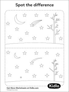 Spot The Difference – Space Matching Activity Worksheet #02 - Kidlo.com