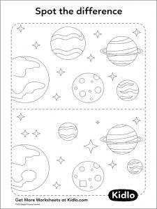 Spot The Difference – Space Matching Activity Worksheet #03 - Kidlo.com