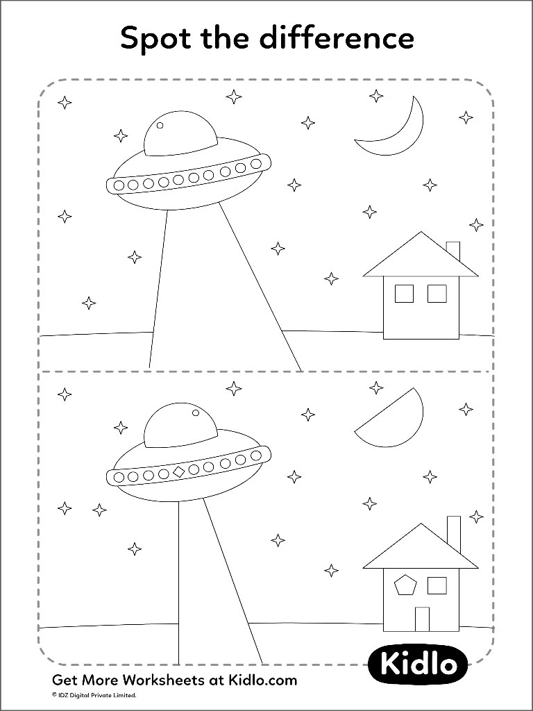 Spot The Difference – Space Matching Activity Worksheet #05 - Kidlo.com