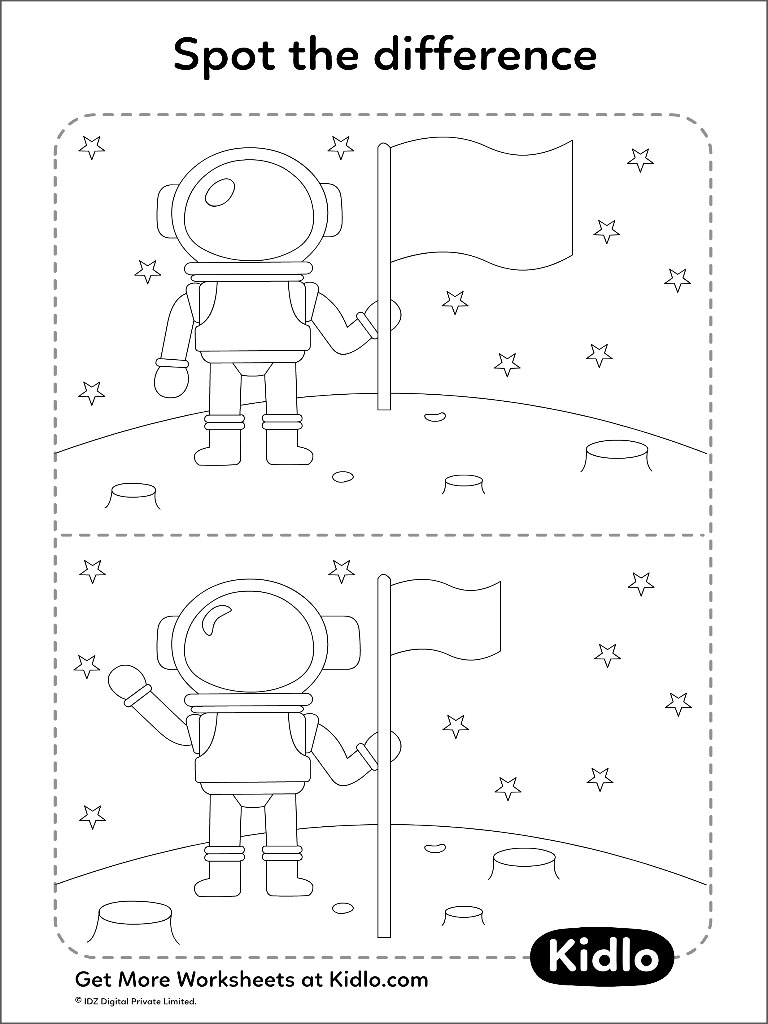 Spot The Difference – Space Matching Activity Worksheet #06 - Kidlo.com