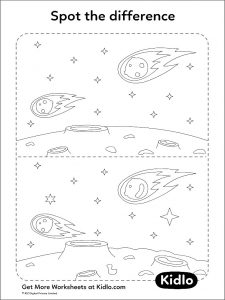 Spot The Difference – Space Matching Activity Worksheet #09 - Kidlo.com