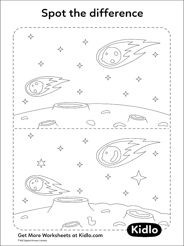 Spot The Difference – Space Matching Activity Worksheet #09 - Kidlo.com